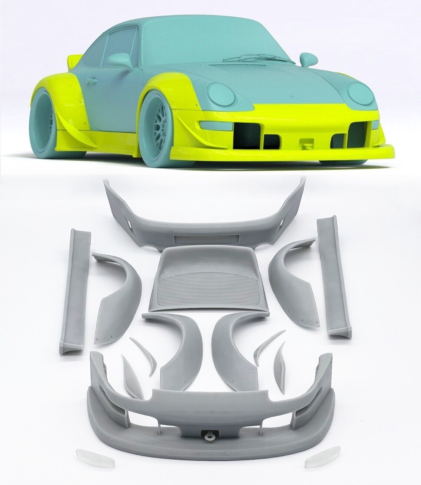 1:24 RWB Style Widebody Transkit For Porsche 911 993 Ducktail or GT2 W ...
