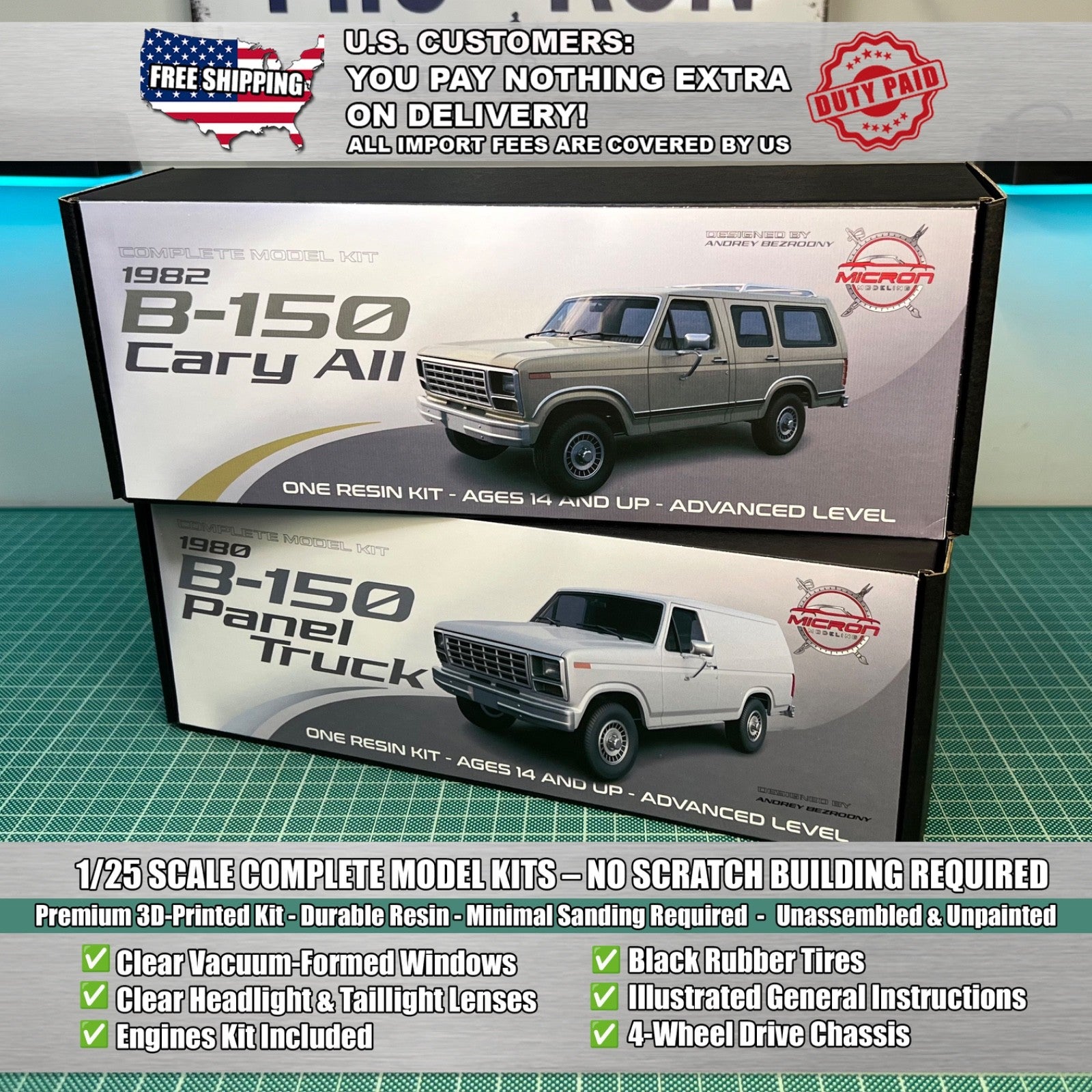 2-Kit Combo – 1:25 Ford B-150 Carryall & Panel Truck Resin Model Kits ...
